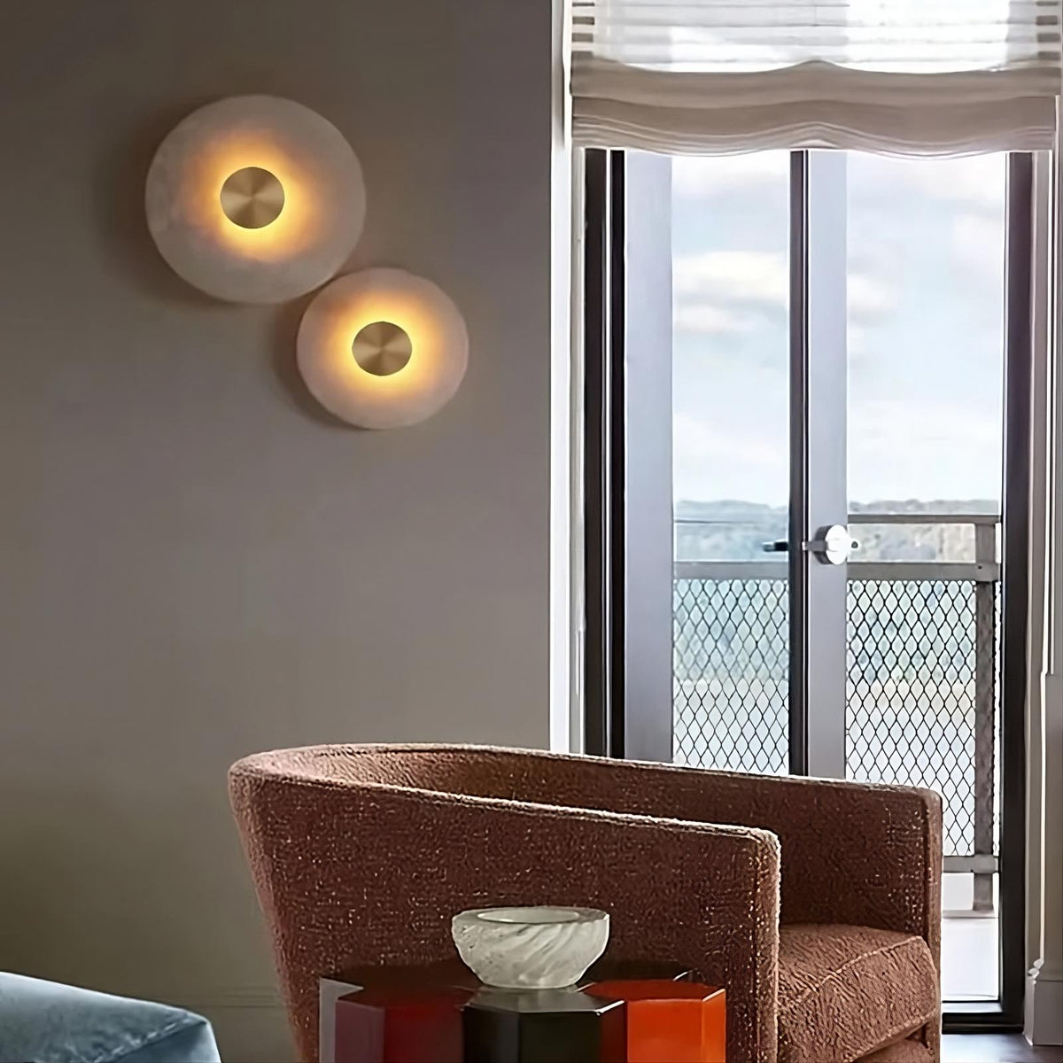 Moonshade Natural Marble Disc Wall Sconce